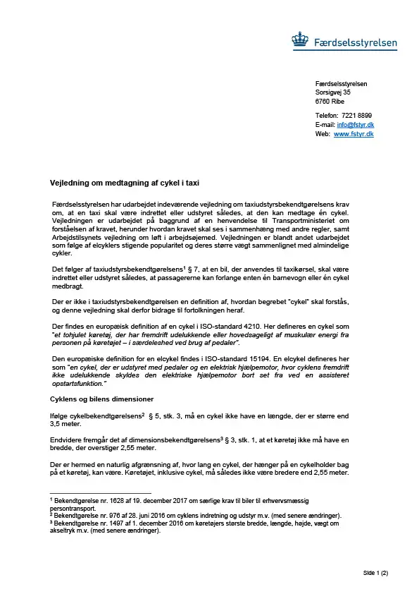 Vejledning om medtagning af cykel i taxi